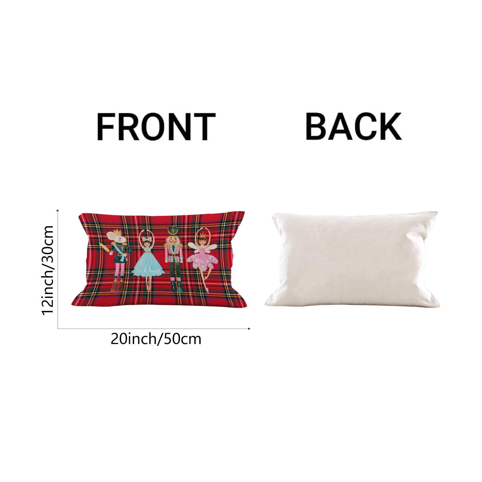 AOFANGGO Christmas Pillow Cover 12x20 inch Red Green Plaids Check Nutcracker Throw Pillow Winter Holiday Decorations Farmhouse Rustic Cushion Cover for Bed Chair Sofa Couch