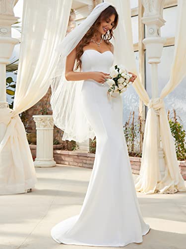 Ever-Pretty Women's Sweetheart Off-Shoulder Sleeveless Wedding Dresses for Bride with Sweep Train White US4