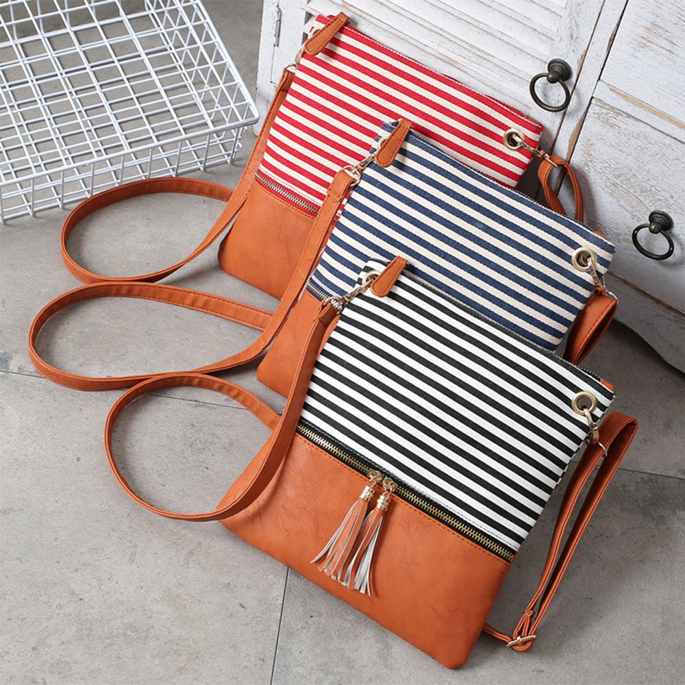 Duketea Stripe Medium Crossbody Purse, Canvas + Faux Leather, Blue, Size Medium