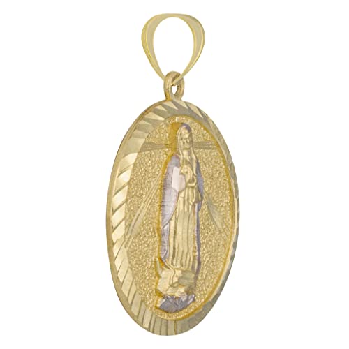 BAYAM 1.5" Virgin Mary Medallion Charm Pendant Real SOLID 10K Yellow White Gold