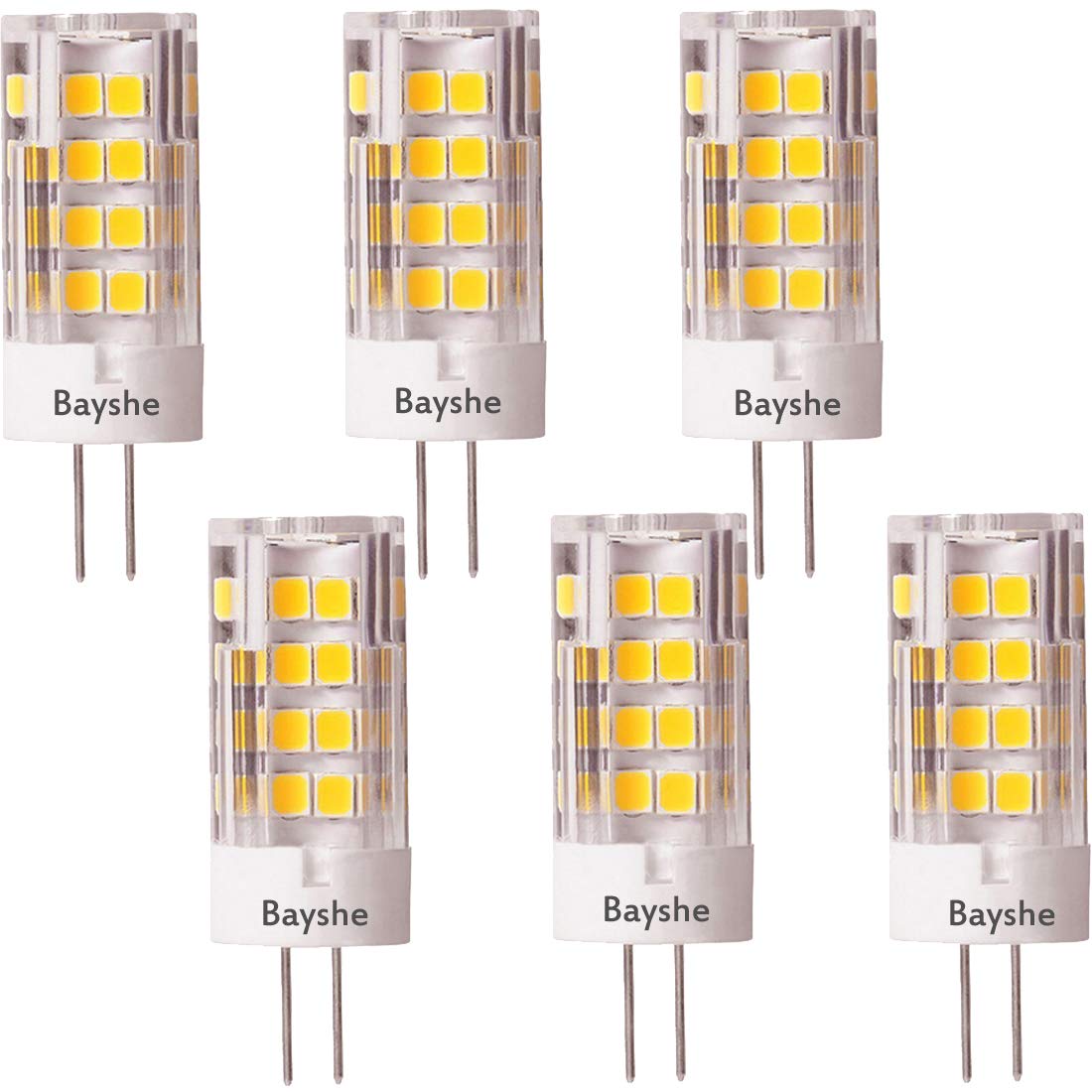 BAYSHE G4 LED Bulb 3.5W 350lm 2700K Warm White (12volt 40watt equivalent) Ceramic AC/DC12V T3 Bi-Pin Base Light for Outdoor Landscape Path Deck Step Paver Lighting,Not dimmable 6-Pack