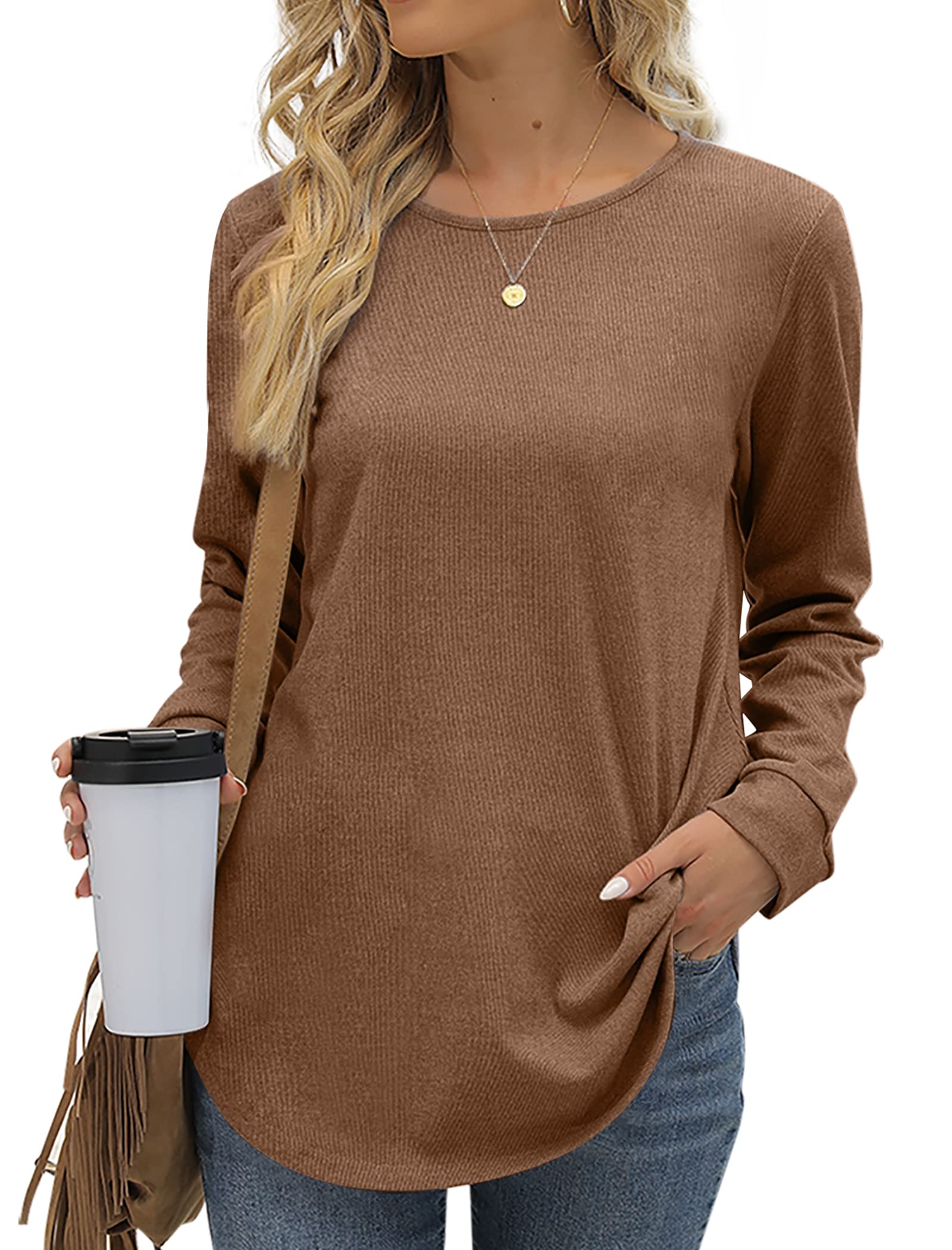 Aokosor Fall Clothes for Women 2023 Long Sleeve Crewneck Tunic Tops Black Winter M