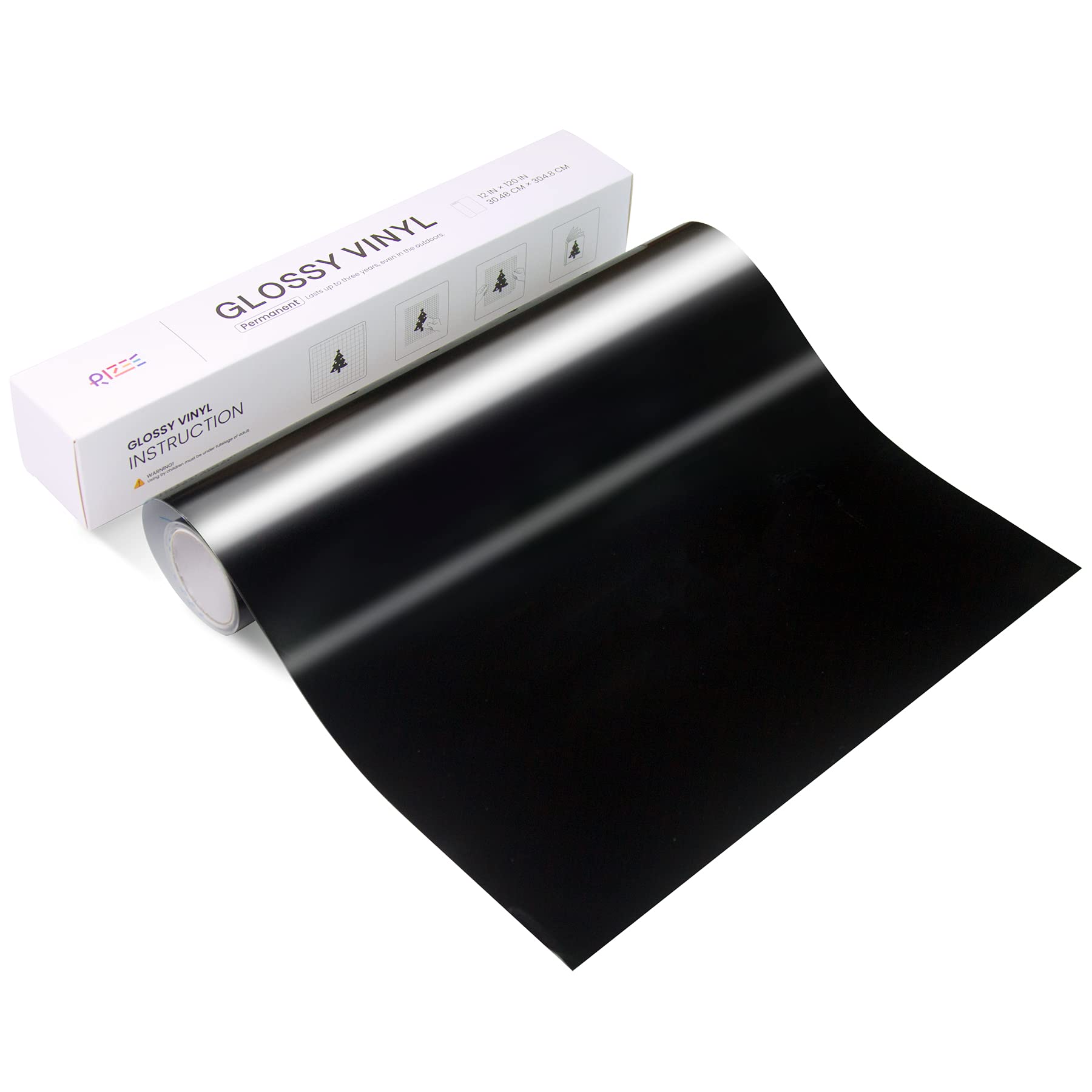 Black Permanent Vinyl for Cricut, Silhouette Cameo Vinyl Cutters, 12" x 10FT Glossy Vinyl-for Signs, Scrapbooking, Craft, Die Cutters by RIZEE (Black)