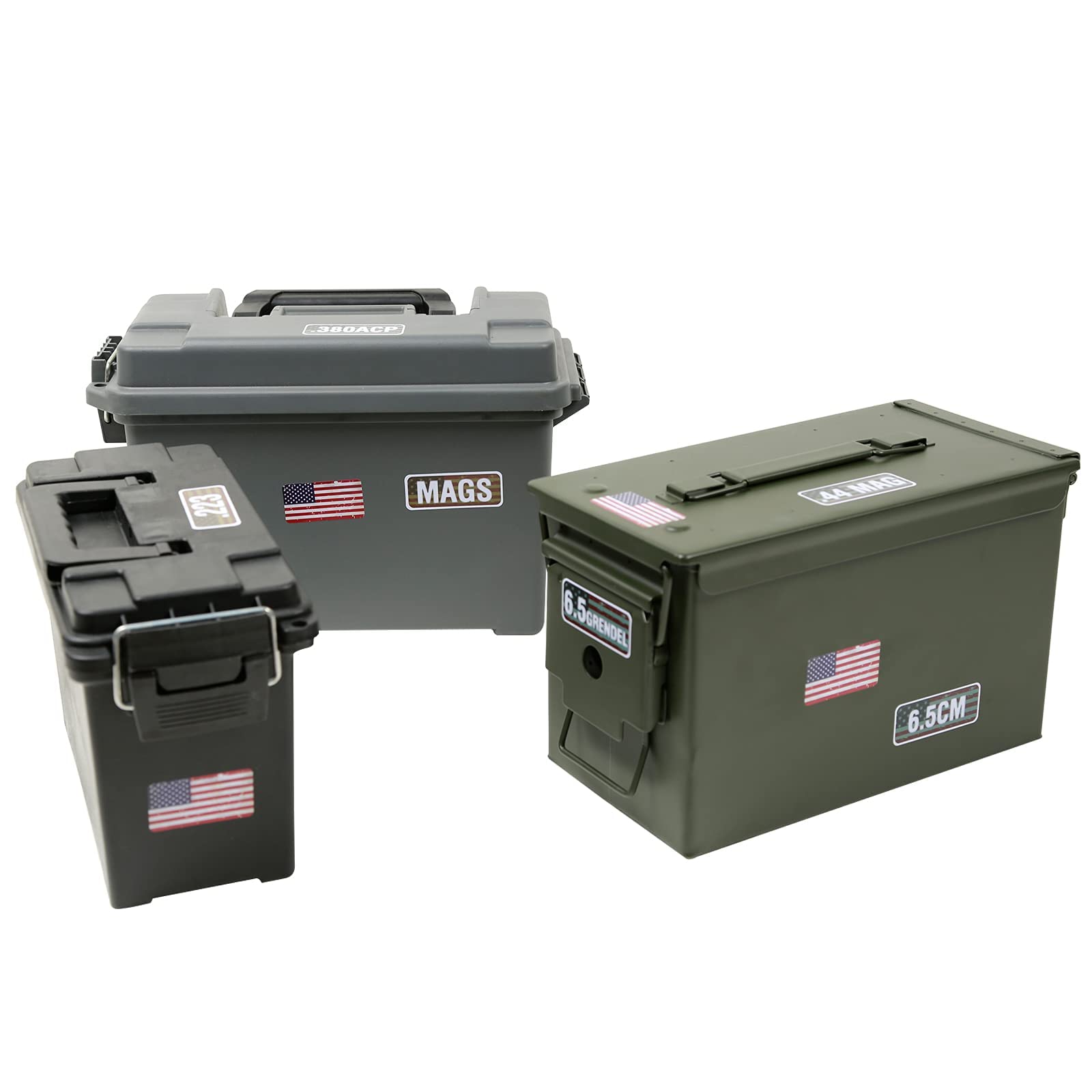 Aolamegs Ammo Can Vinyl Sticker Set Decal Label for Cans Cases Boxes .22 .223 .308 9MM .380 .45 5.56 7.62 12GA 300BLK (Choose Your Version)Black (80 Pack/16 Varieties (3 PCS USA FLAG STICKERS))