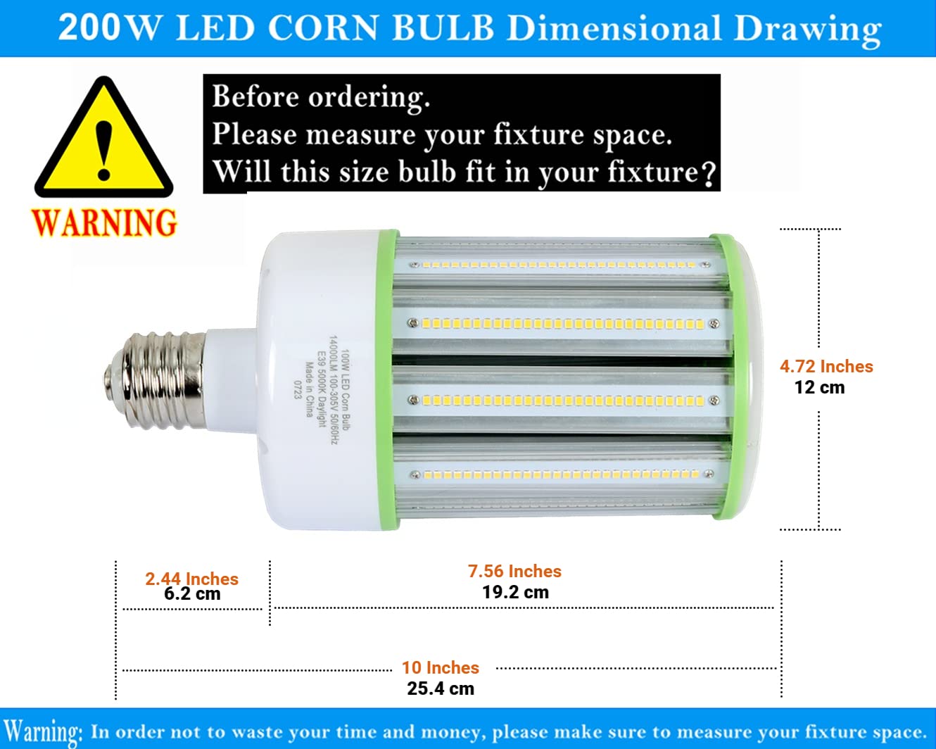 TJBB 2-Pack 100W Led Corn Cob Light Bulb, E39 Large Mogul Base led Bulb (250-400W MH/HPS Replace) Indoor Outdoor Lighting for Garage Warehouse High Bay Parking Lot Wall Pack