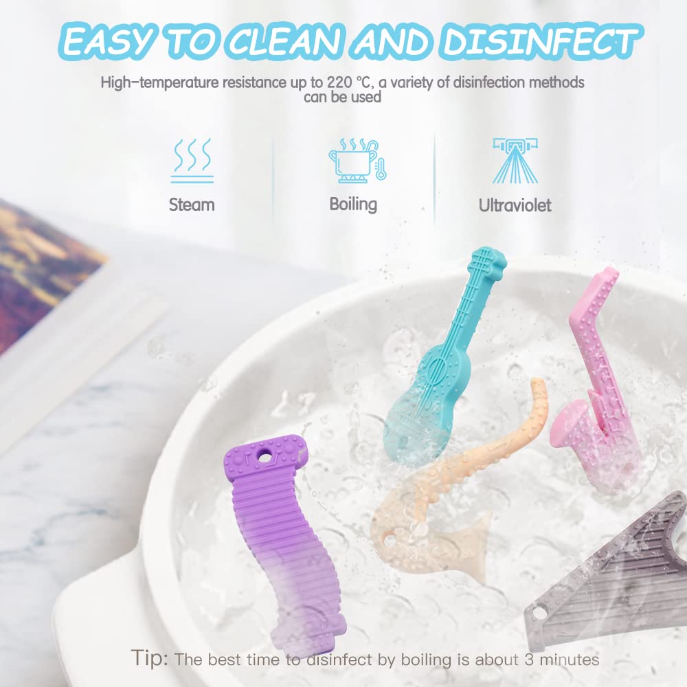 Baby Teething Toys for Babies 6-12 Months, Musical Instrument Set Baby Teether(Includes Anti-Drop Chain), BPA Free Silicone Teethers for Babies, Soft Baby Chew Toys for Soothe Baby's Sore Gums