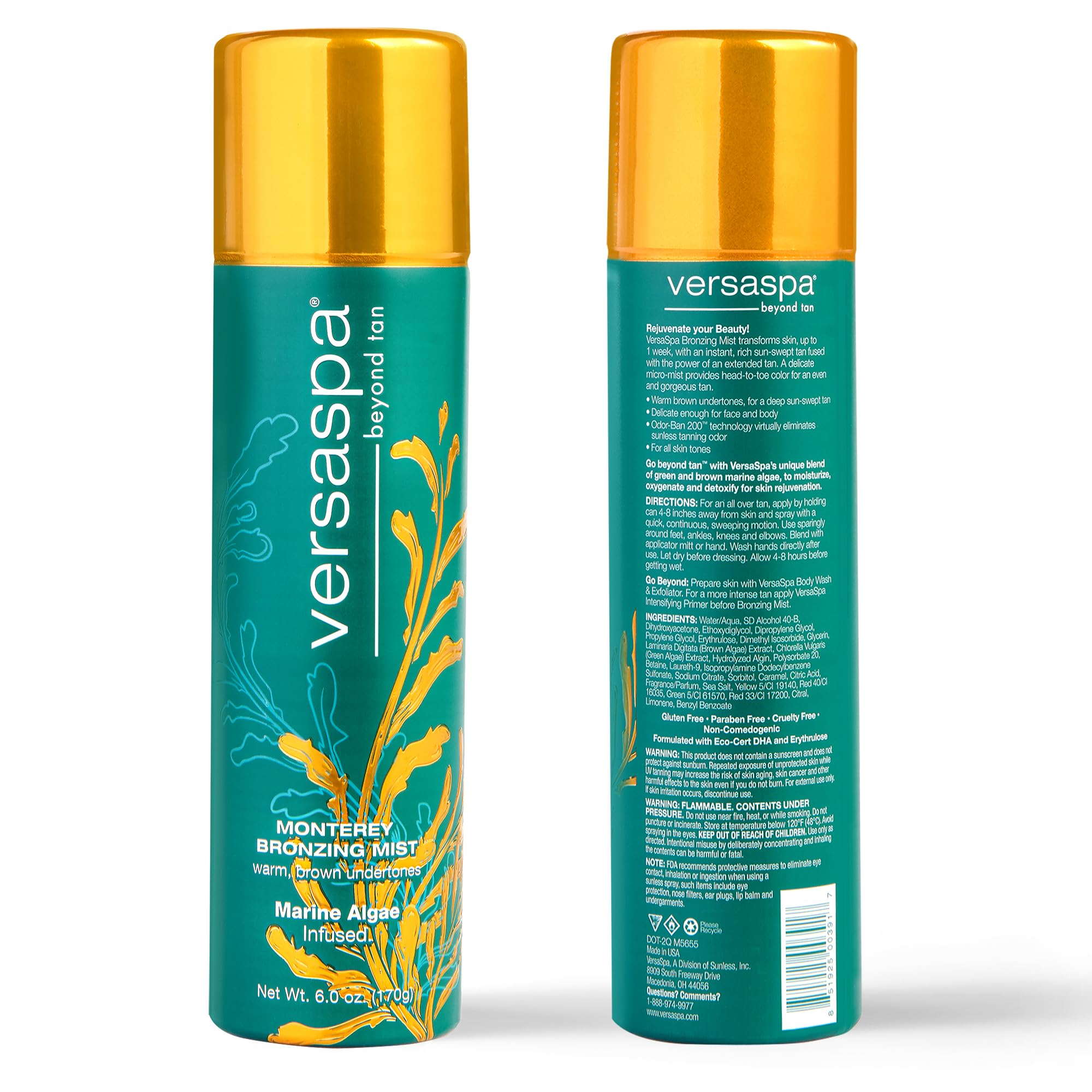 Versa Spa Monterey Bronzing Mist Sunless Self Tanner with Warm Brown and Caramel Undertones for Body and Face, 6 Ounces