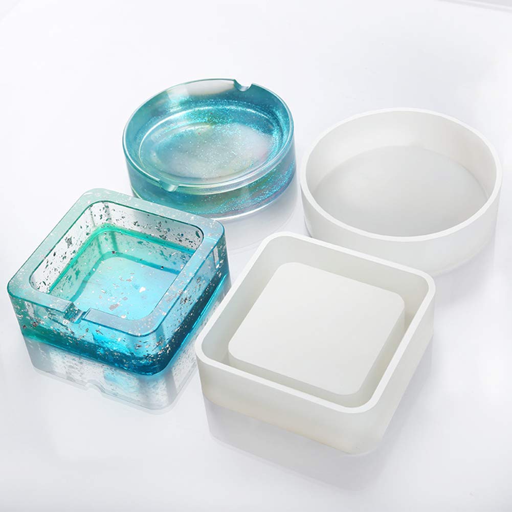 Ashtray Molds for Resin Casting Resin Silicone Molds for Ashtray Square and Round Large Size Resin Art Molds