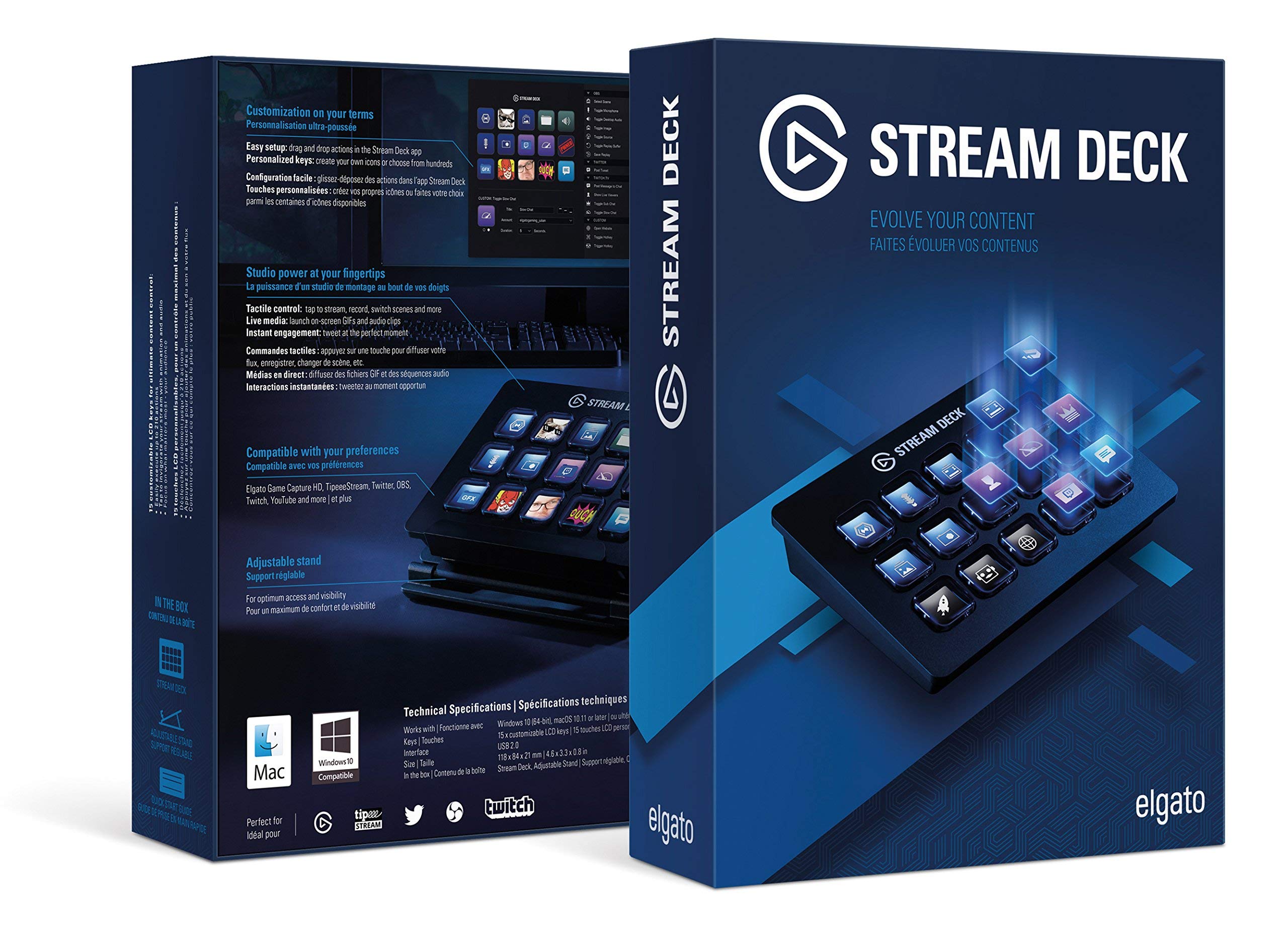 Elgato Stream Deck - Live Content Creation Controller with 15 Customizable LCD Keys, Adjustable Stand, for Windows 10 and macOS 10.11 or Later (Renewed)