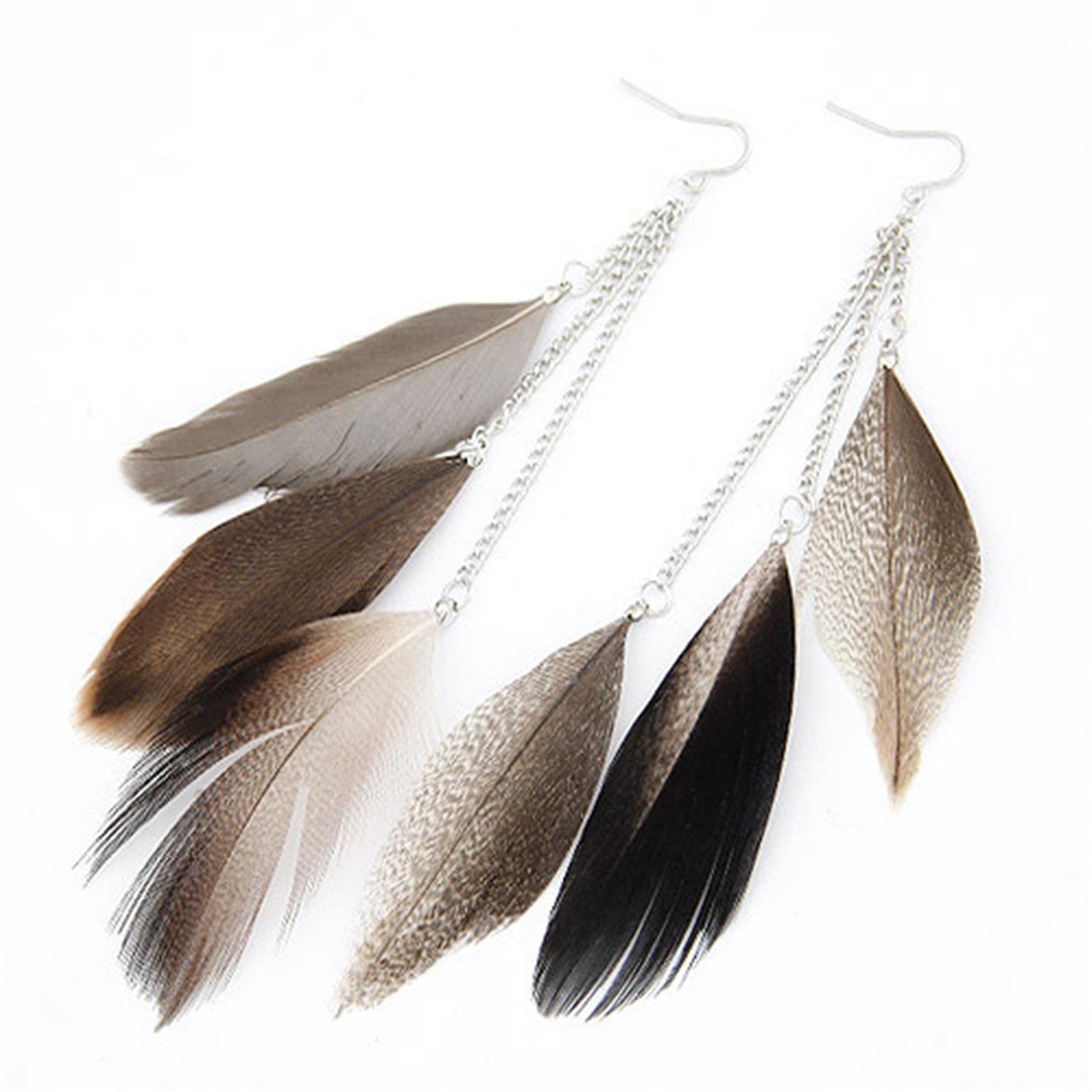 Bayetss Long Feather Tassel Dangle Earrings Lightweight Feather Statement Earrings for Women Hook Dangle Earrings,grey
