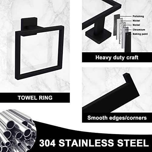 EWFEN Bathroom Hardware Accessories Set 5 Pieces Matte Black Towel Bar Set Wall Mounted, Stainless Steel, 23.6-Inch