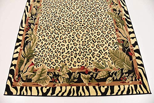 Unique Loom Wildlife Collection Animal Inspired with Cheetah Bordered Design Area Rug, 5 ft x 8 ft, Ivory/Black