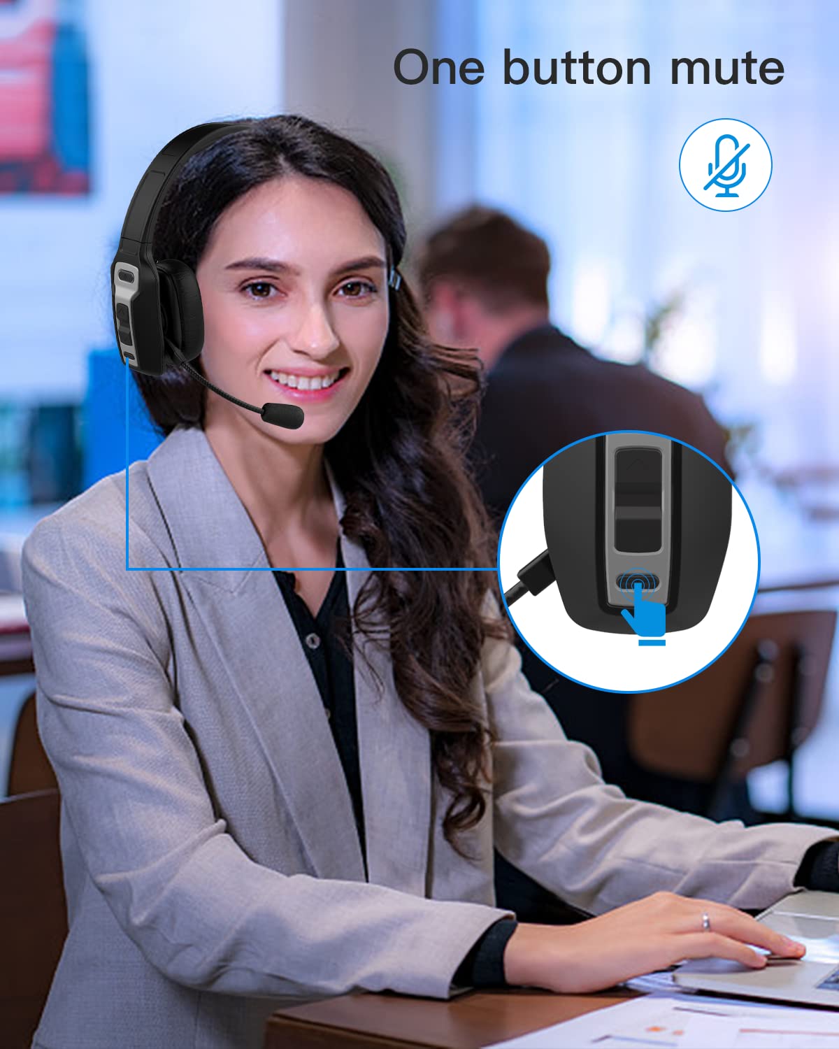 ASIAMENG Bluetooth Headset with USB Dongle/Adapter, Single-Ear Wireless Headset with Noise Cancelling Microphone Mute Button Large Battery for Computer PC Laptop Cell Phones Trucker Office Home