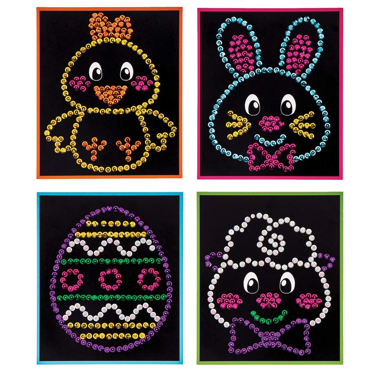 Baker Ross AT529 Easter Sequin Craft Picture Kits - Pack of 5, Assorted Easter Templates for Sequin Stickers Childrens Arts and Crafts