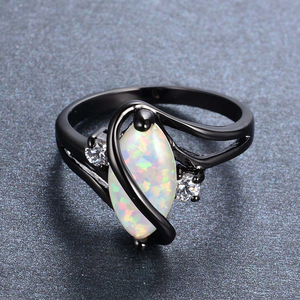 Bamos Jewelry Womens S Promise Ring Graduation Gift Wedding Engagement White Lab Opal Black Gold Party Rings for Her Size 7