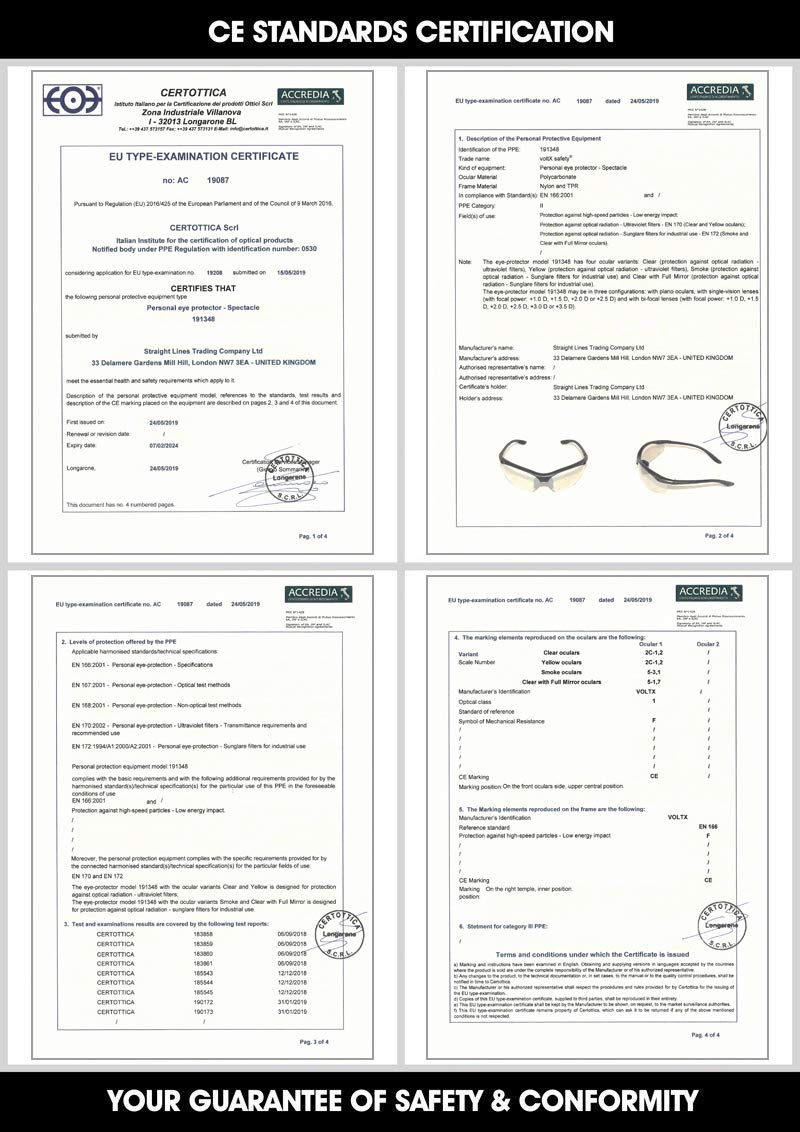 voltX 'Constructor' SAFETY READERS (CLEAR +2.0 Dioptre) Full Lens Reading Safety Glasses ANSI Z87.1+ & CE EN166F, Wraparound Style - Includes Safety Cord with headstop - UV400 anti fog coated lens