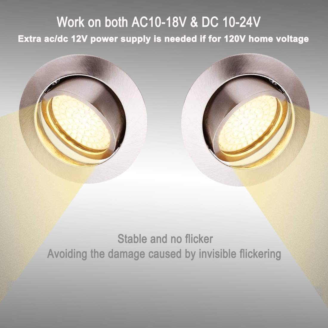 BAYSHE AC/DC12V Recessed Ceiling Light 5W 500lm RV Camper Van Trailer Downlights Stainless Steel,Not-dimmable,3000K Warm White-6 Pack