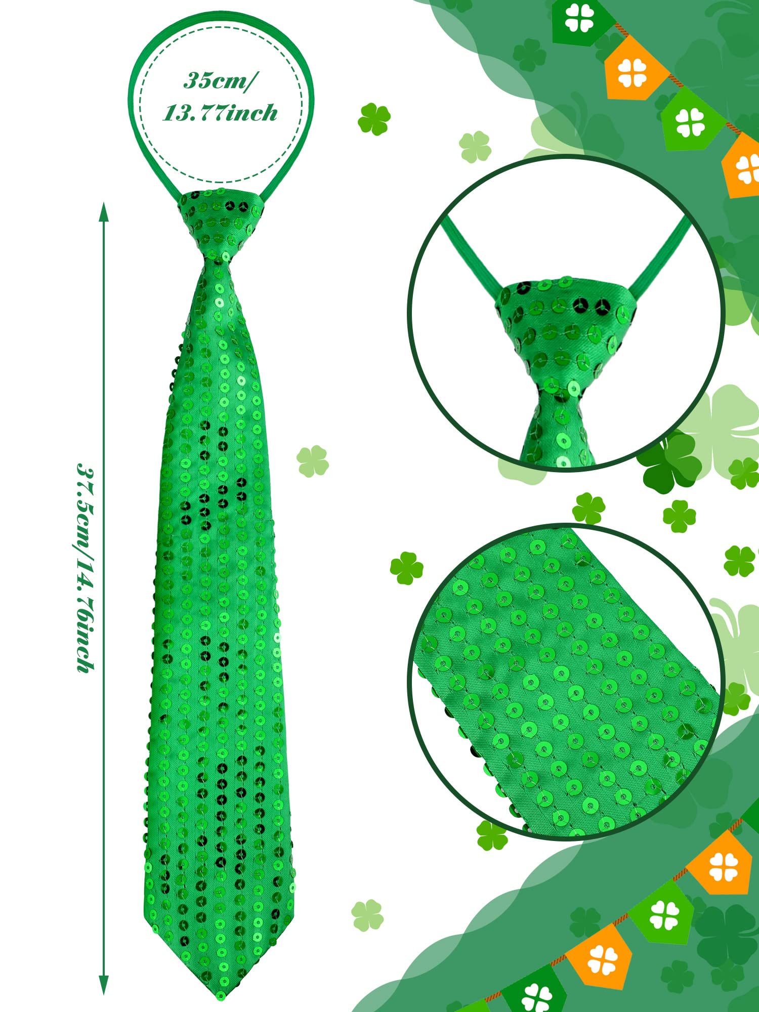 Bencailor 24 Pcs St Patricks Day Sequin Skinny Tie Green Solid Satin Slim Necktie Formal Tie Men's Neckties for Irish Day Party(24 Pieces)