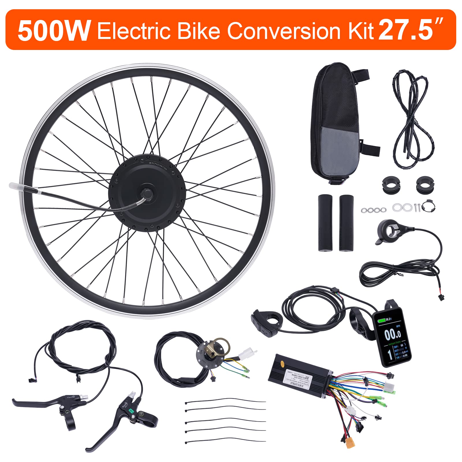 Bazargame Ebike Conversion Kit,Front Wheel 500W 36V Motor Electric Bike Conversion Kit for Kinds of Bicycles 27.5" Front Wheel Ebike,E-Bike kit for Commuter Bikes