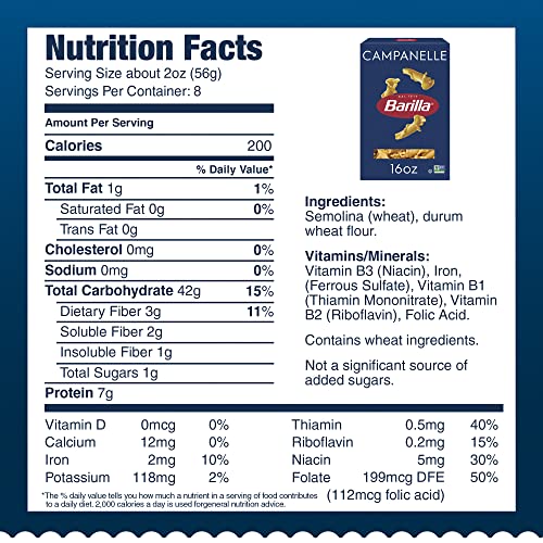 Barilla Campanelle Pasta, 16 oz. Box - Non-GMO Pasta Made with Durum Wheat Semolina - Kosher Certified Pasta
