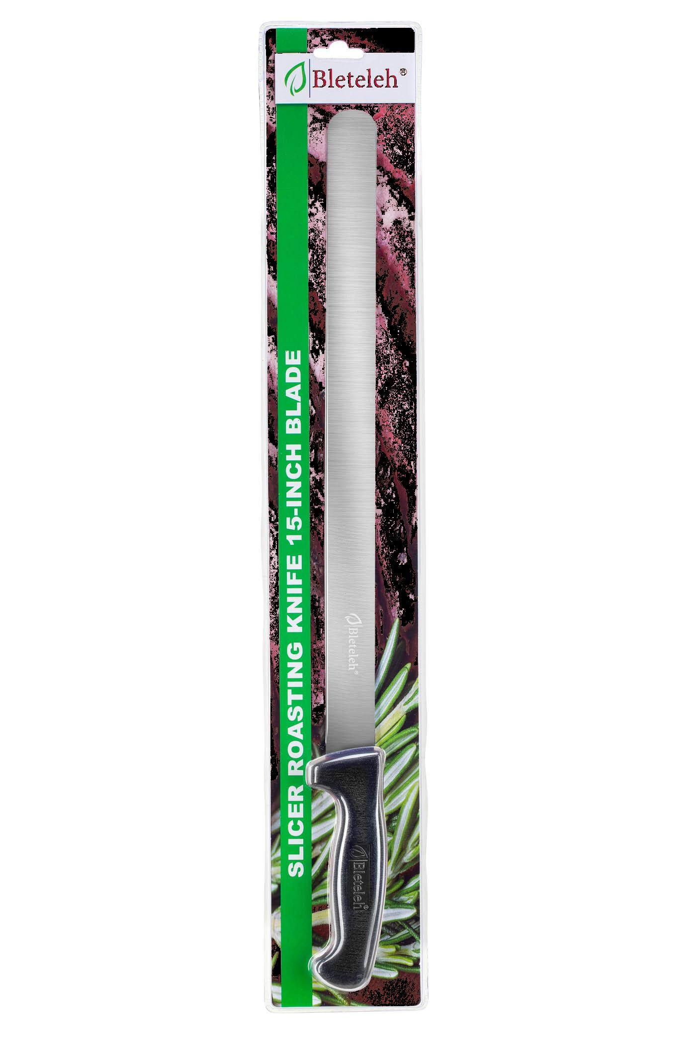 Bleteleh Extra-Long 15-inch Blade Slicing Roasting Knife, Straight Blade, Black Handle
