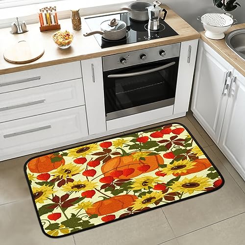Gublec Sunflower Pumpkins Autumn Kitchen Mats Cushioned Anti Fatigue Kitchen Rugs Non Slip Washable Floor Mats for Home Office Sink Laundry 39 x 20 Inch