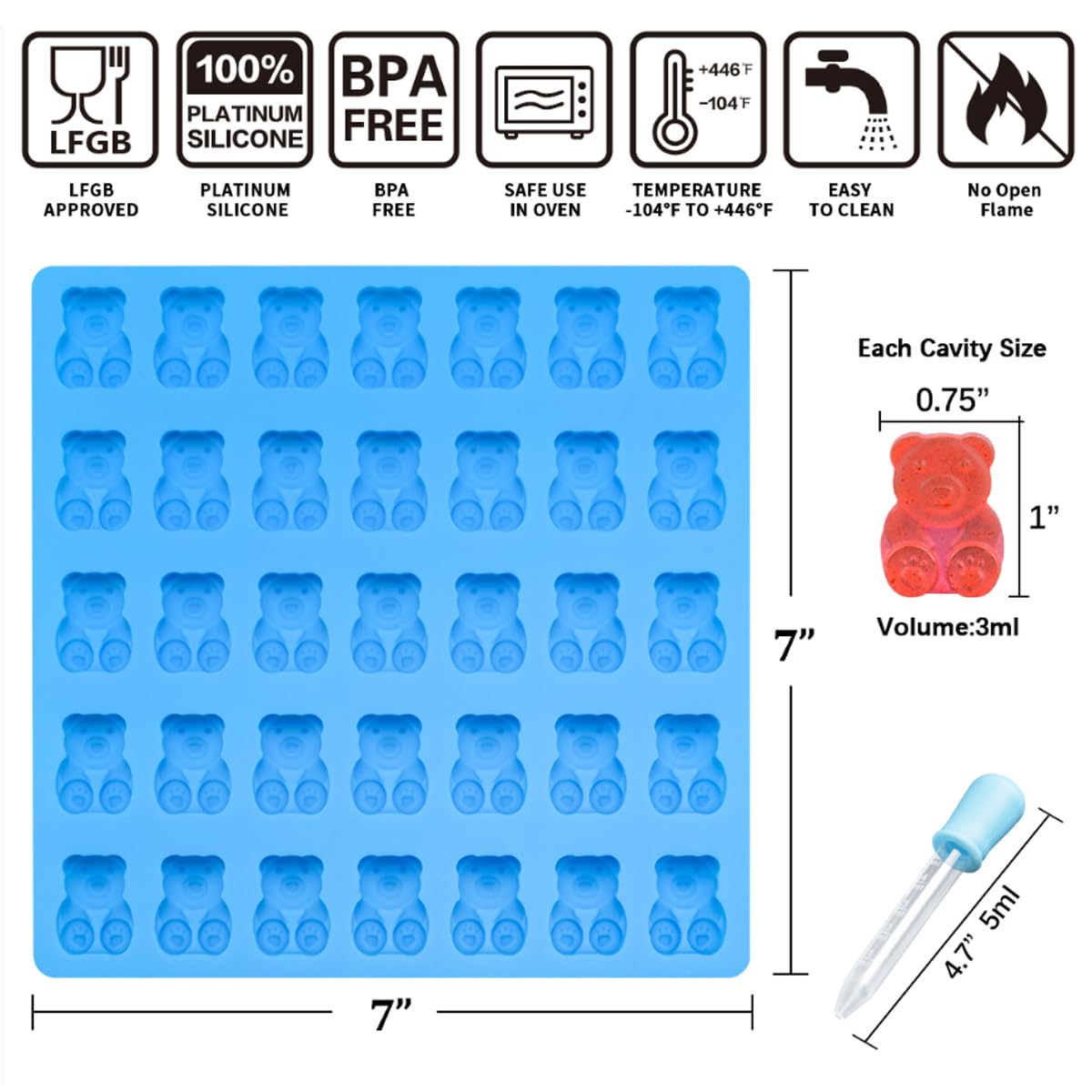 CAKETIME Gummy Bear Molds Candy Molds - 1" Gummy Molds Bear Large Chocolate Molds Silicone 4 Pack LFGB Pinch Test Approved Best Food Grade Silicone Molds
