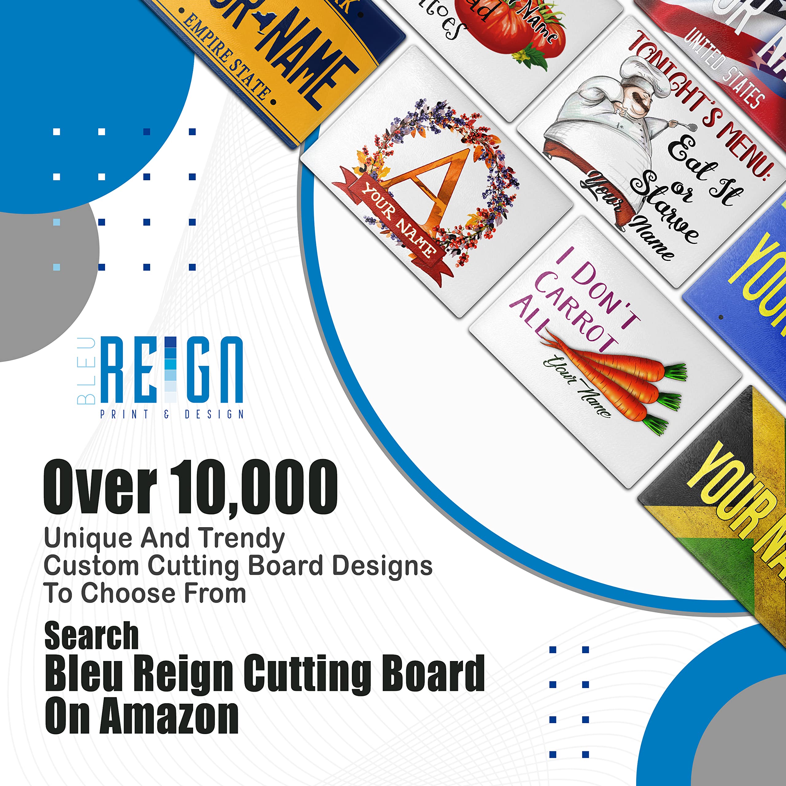 Bleu Reign Cutting Board Personalized Custom Name Motivational Inspirational When Life Gives You Lemons Gratitude 11x15 inches Textured Glass