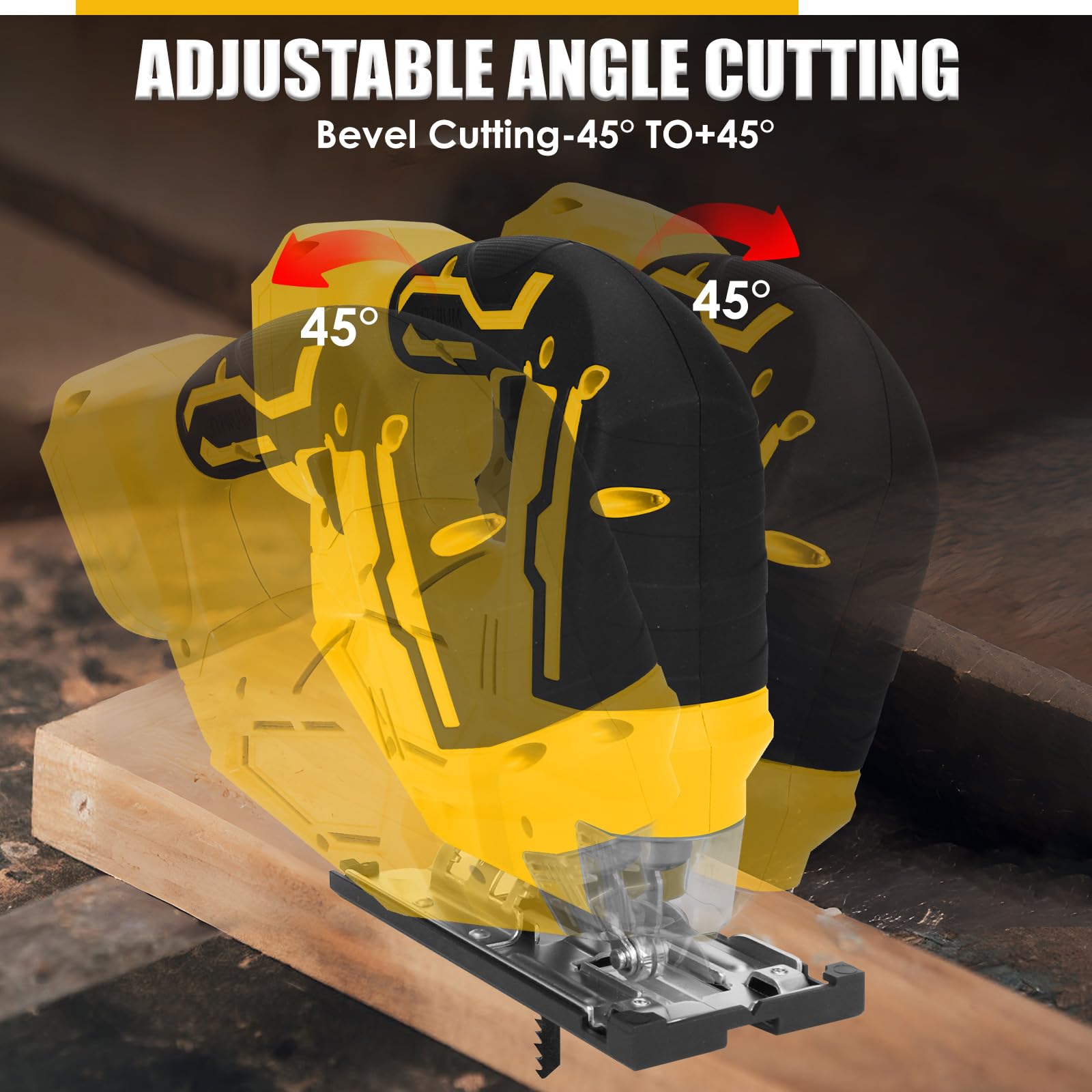 Cordless Jig Saw Compatible with Dewalt 20V Battery,Brushless Motor with 6pcs Blades, Variable Speed, Bevel Angle (0°-45°),with 3 Position Orbital Setting for Straight/Curve/Circle/Cutts (No Battery)