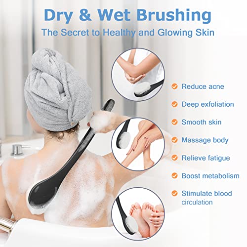 Exfoliating Shower Brush, Bath Body Brush, Never Mold Back Brush Long Handle for Shower, Dry Brushing Body Brush or Wet Brush with Moderate Bristles Black