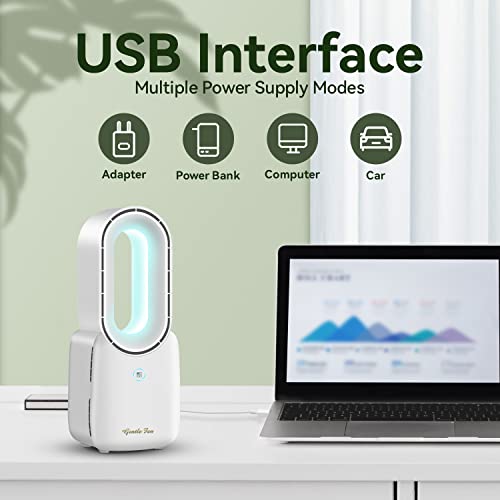 KONSIDEN Desk Fan, Quiet Bladeless Fan with USB Adapter and 5 Colors LED light, 3 Speeds Stylish 11.8 Inch Table Fan, Small Fan with Touch Control for Home Office Bedroom Summer Gift