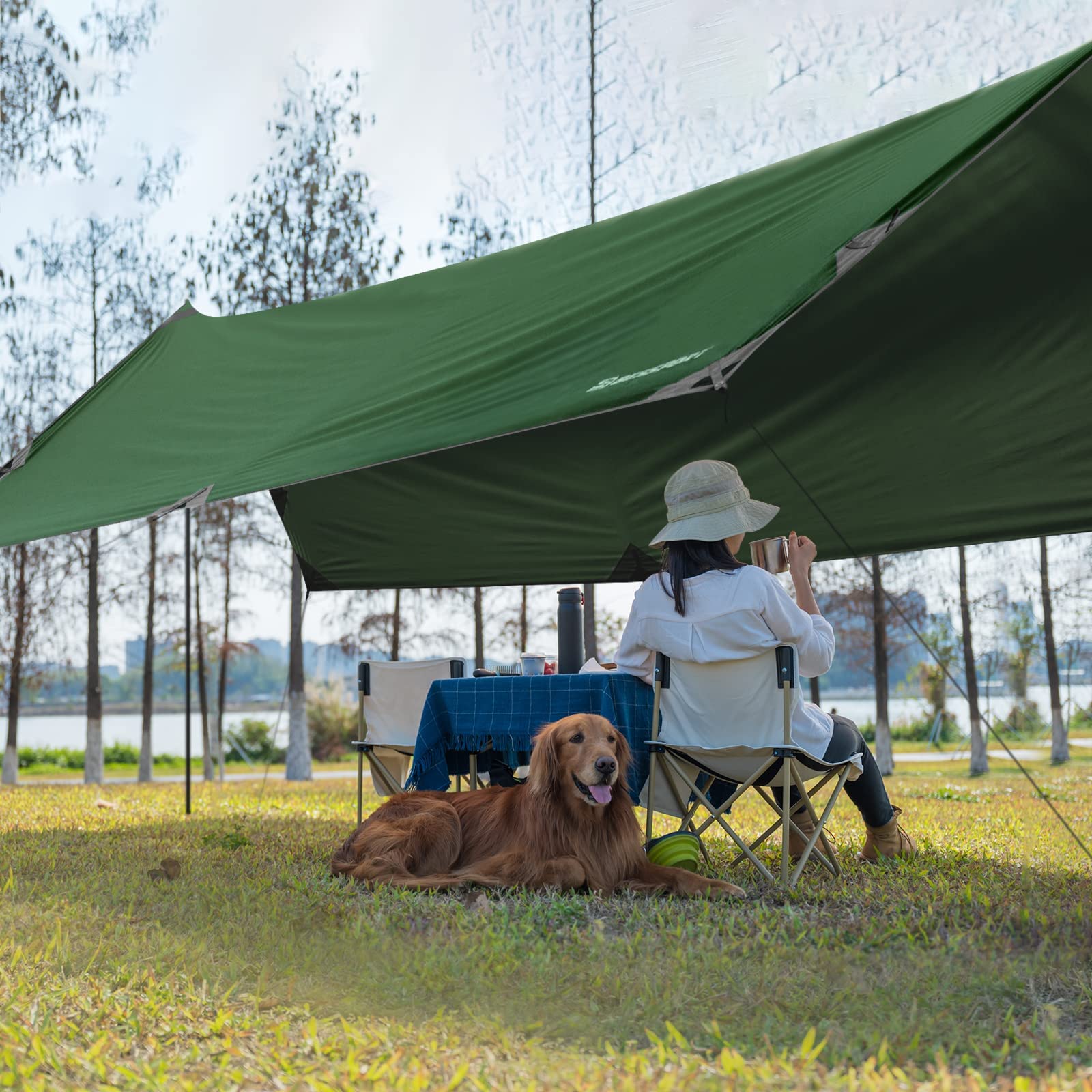 Bessport Tent Tarp Hammock Rain Fly Waterproof PU 3000mm-UV Protection, Lightweight Ripstop Fabric Camping Gear Essential Shelter Canopy- Fast Set Up (10 x 10ft Square Shape)