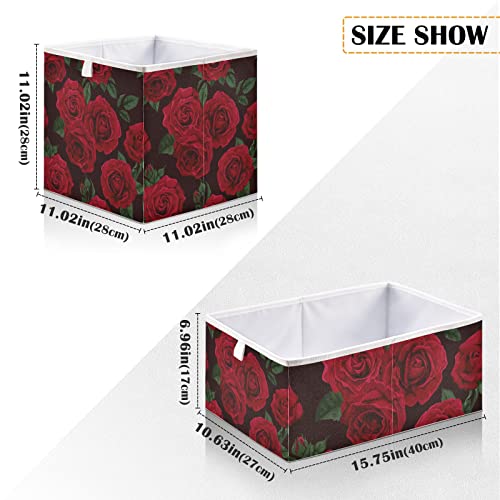 Blooming Roses Storage Basket Storage Bin Rectangular Collapsible Shelves Basket Fabric Storage Organizer for Office Bedroom ClothesToys