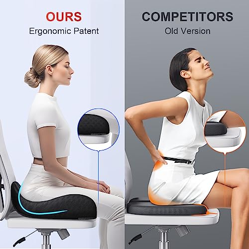 Benazcap X Large Memory Seat Cushion for Office Chair Ergonomic Cushions Pad Pillow for Pressure Relief Sciatica & Pain Relief Memory Foam for Long Sitting for Gaming Chair and Car Seat Black
