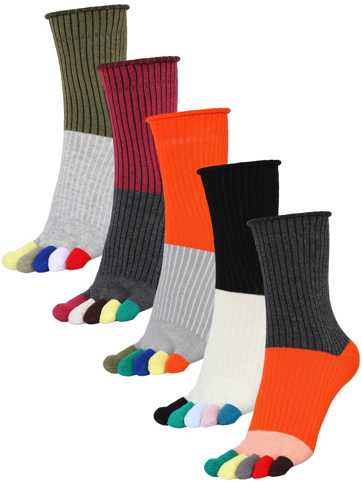 Bencailor 5 Pairs Women's Toe Socks Cotton Five Toe Finger Socks Toe Separator Socks for Women Men Athletic (Simple Color)
