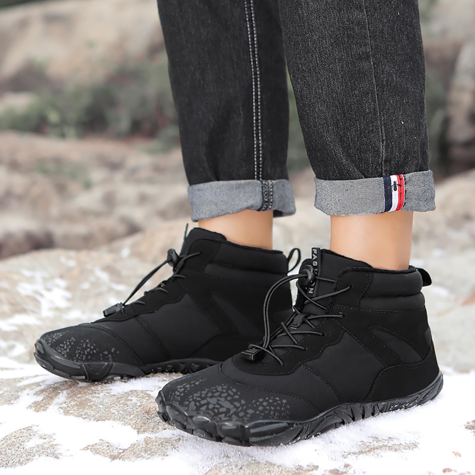 Barefoot Shoes Men Women Wide Toe Box Winter Cross Trainer Minimalist Zero Drop Sole Cotton Boots Sneakers Black