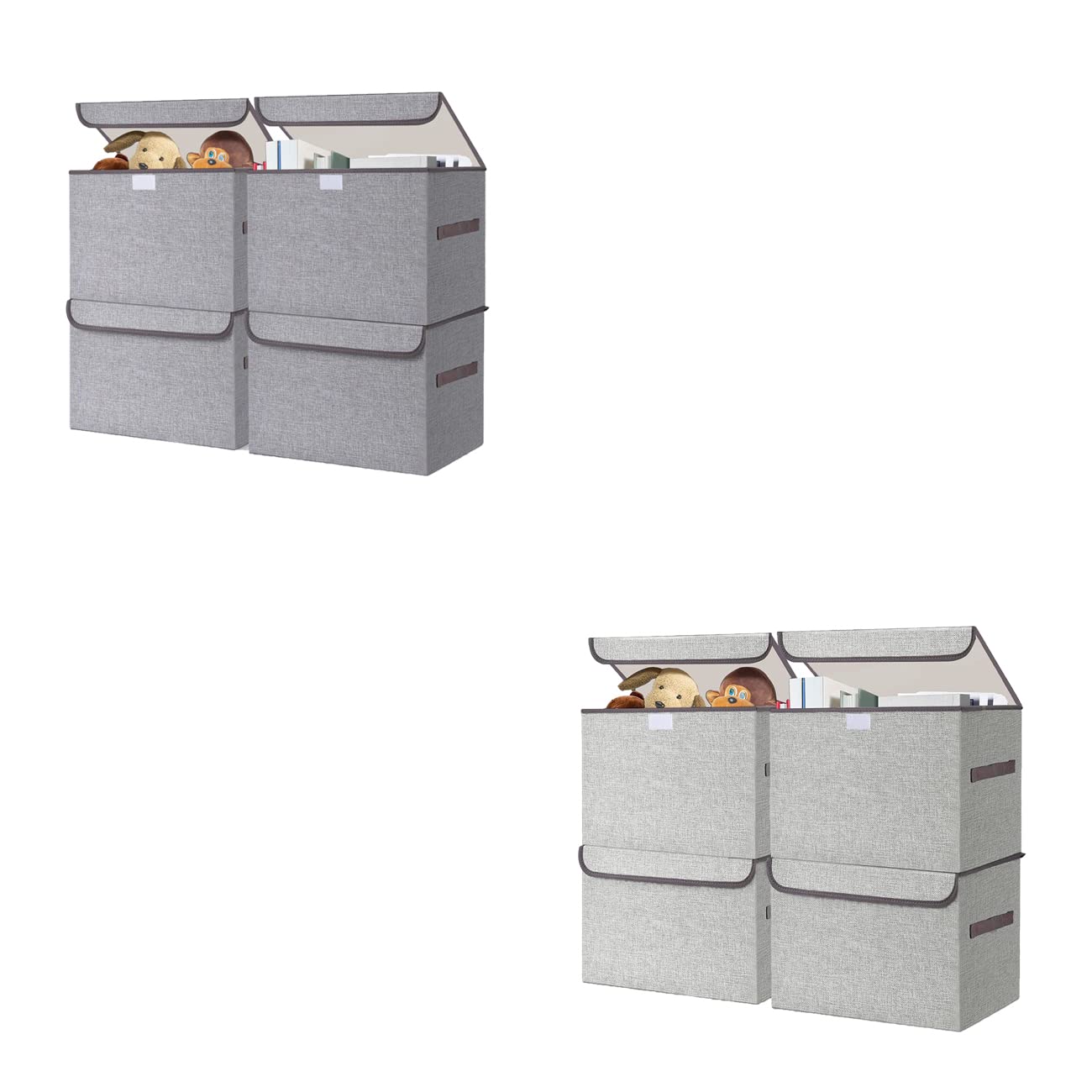 Bagnizer Large 22 Quart Linen Fabric Foldable Storage Bin Cube Organizer Basket with Flip-Top Lid & Handles, Large Clothes Blanket Box for Home, Office, Closet, 4 Pack 14.6 x 9.5 x 9.5”