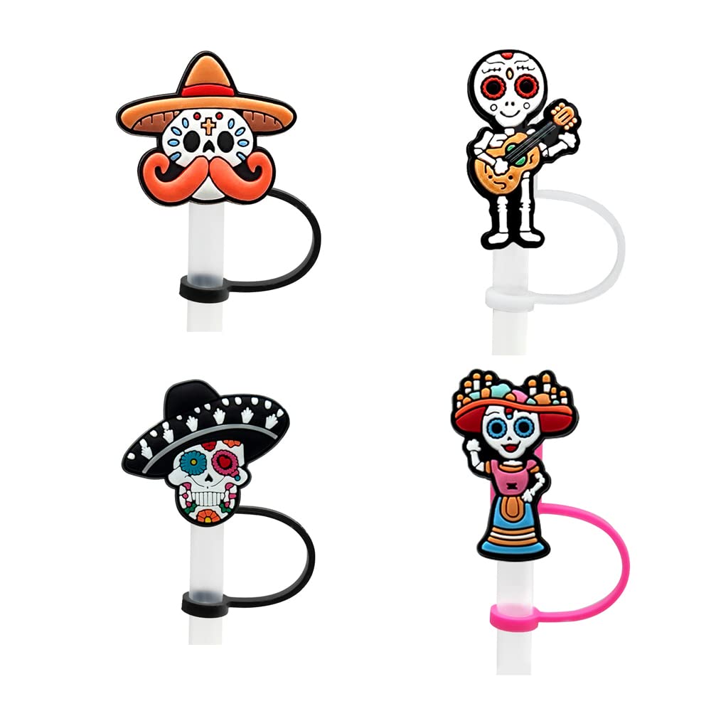 CO-CO Cute Cartoon Kids Skull Heads Straw Tips Covers,Food Grade Reusable Silicone Straw Tip,funny Straw Covers Cap Plugs,Anti-dust Soft Straw Toppers Drinking Straw Tips Lids for 6-10 mm