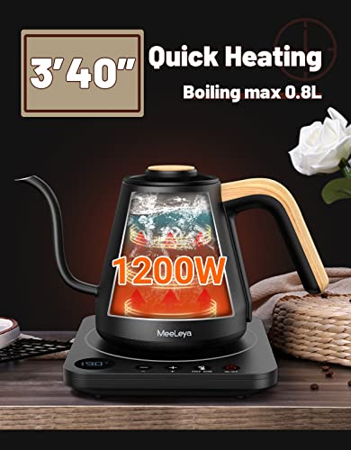 MeeLeya Electric Gooseneck Kettle with Variable Temperature Control, Pour Over Kettle for Coffee and Tea, Electric Kettle 1200 Watt, 0.8L (Black)