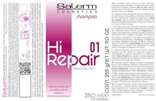 Salerm - Repair Shampoo - Hi Repair Shampoo - 250 ml - Deep Hydration for Damaged Hair - Repairs and Rejuvenates - Shinier and Softer Hair - Immediate Effect