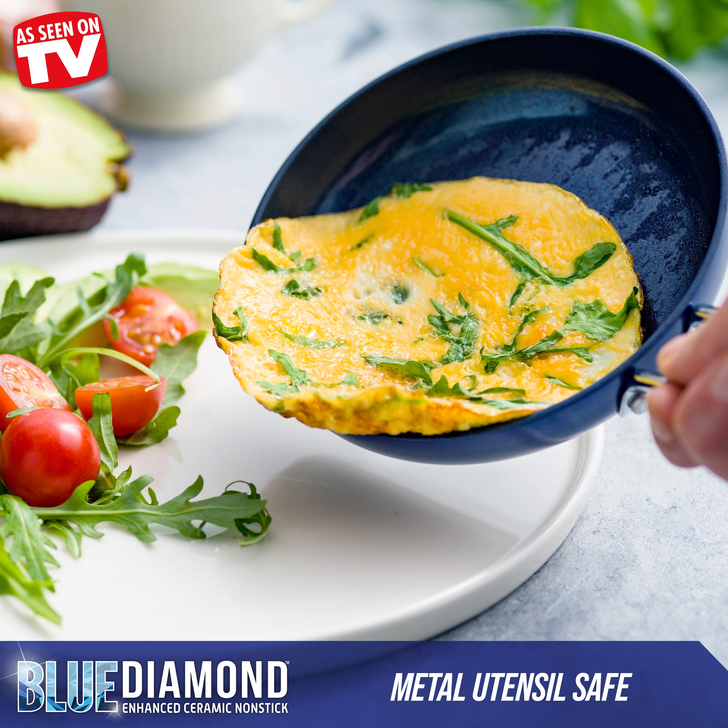 Blue Diamond Cookware Diamond Infused Ceramic Nonstick 12" Frying Pan Skillet with Lid, PFAS-Free, Dishwasher Safe, Oven Safe, Blue & Cookware Healthy Ceramic Nonstick Mini Egg Pan, Blue