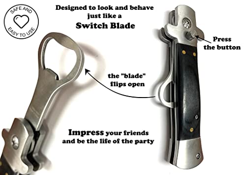 Caliber Gourmet Switchblade Bottle Opener for Beer Soda Bartender Supplies Tailgate party parties -Black