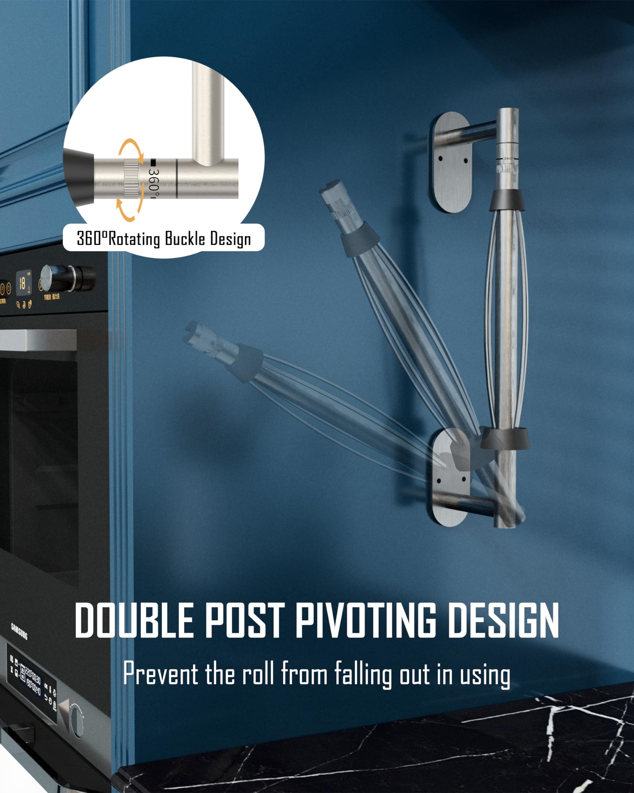 BATHDANCE Paper Towel Holder Under Cabinet, Single Hand Operable Roll Holder with Damping Effect,No Drilling or Wall Mounted SUS304 Stainless Steel for Kitchen Bathroom (Sliver)