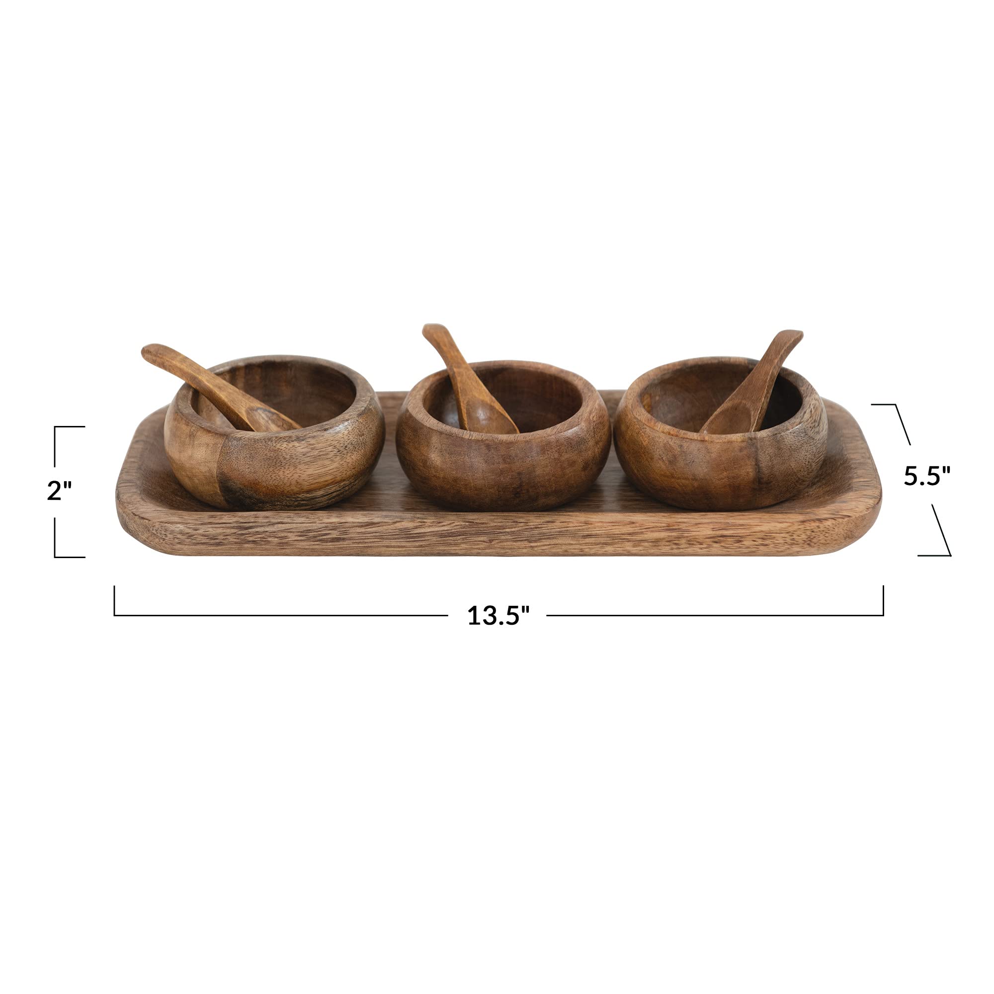 Bloomingville Mango Spice Bowls and 3 Wood Spoons, Set of 7 Tray, Natural, 3