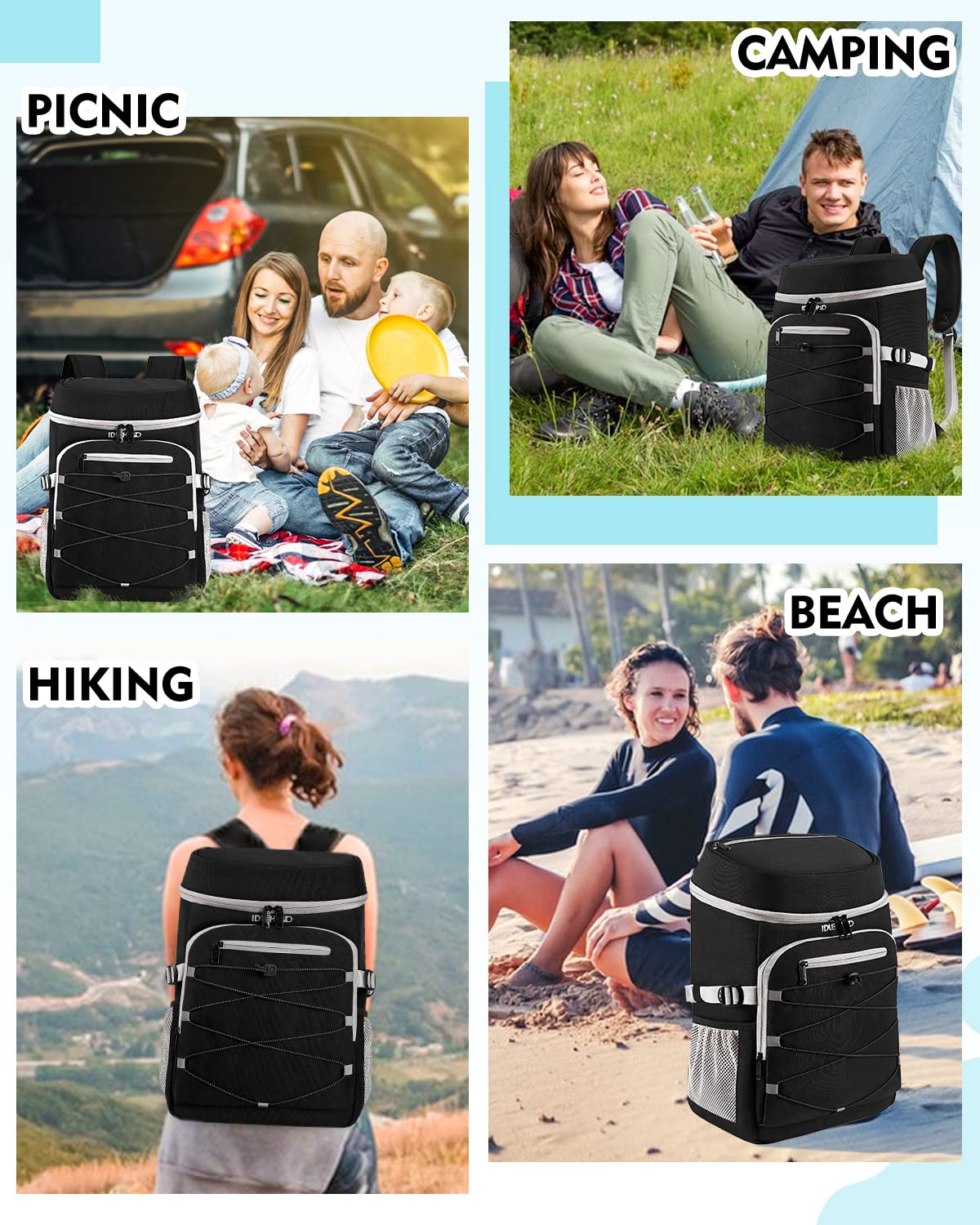 Backpack Cooler Insulated Leak Proof 36 Cans for Women Men, Waterproof Backpack Cooler Bag with Double Decks, Portable Lightweight Lunch Backpack Work Beach Travel Camping Picnic Fishing Hiking Cooler