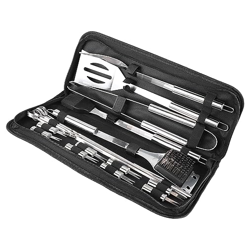 BBQ Grill Tools Set, Easy Spatula Stainless Steel Barbecue Grill Set 20 Pieces Portable for Outdoors for Camping