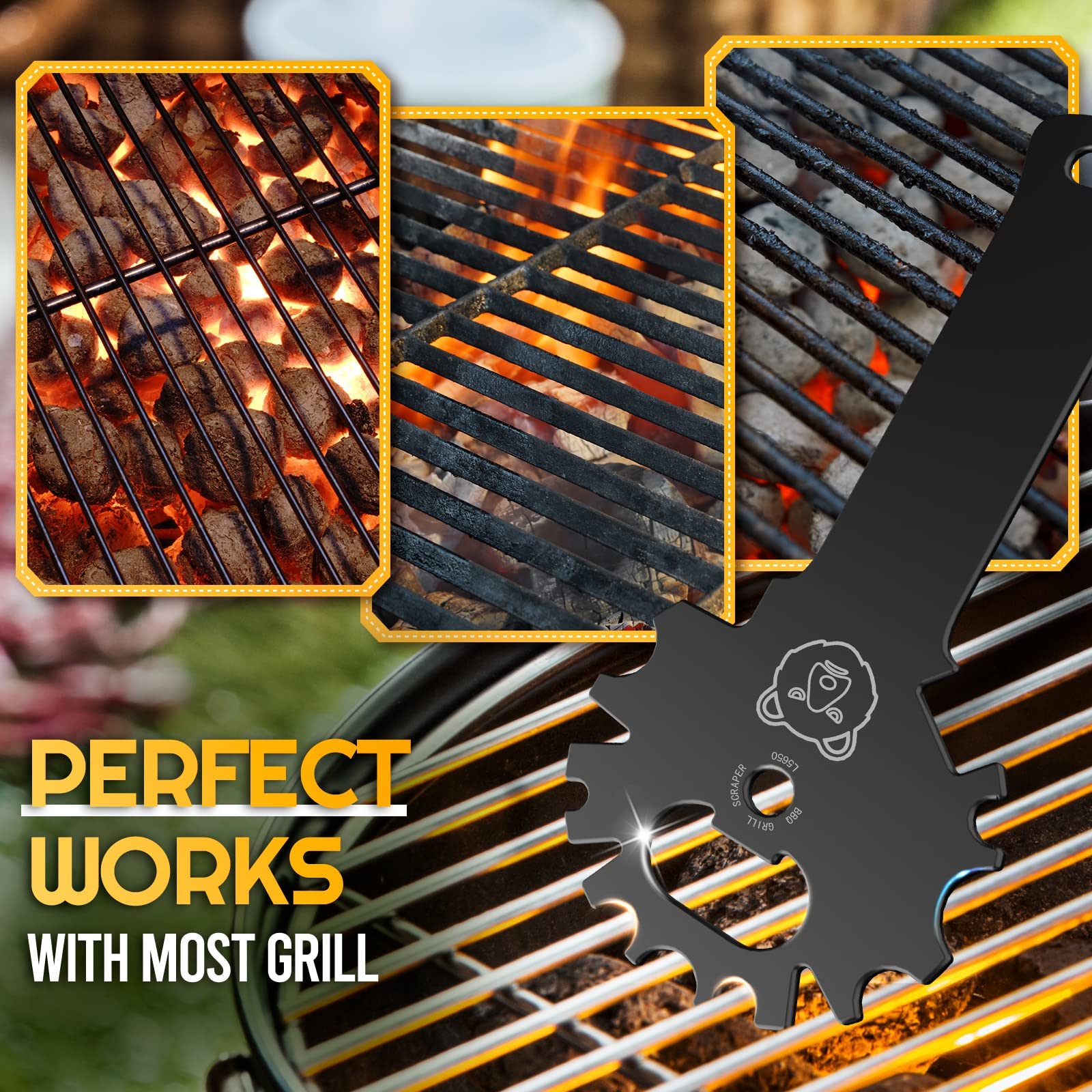 BBQ Grill Scraper Stocking Stuffers for Men Women Adults Husband Father Mom Kitchen Cool Gadgets Tool Accessories Long Handle Grate Grilling for Camping Cooking, Dark Black