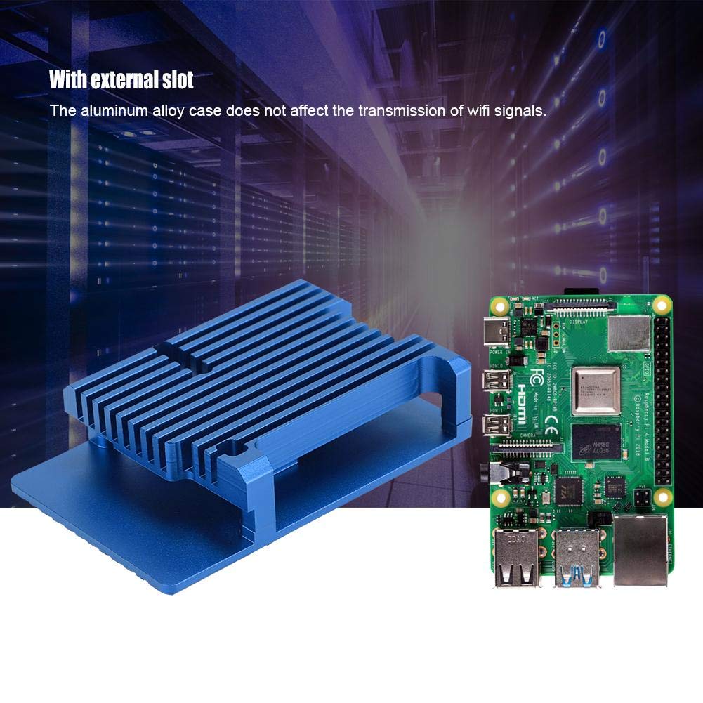 ASHATA Case for Raspberry Pi, Aluminum Alloy Housing with External Slot Built-in Hot Column Enclosure Technology Design Case for Raspberry Pi 4(Blue)