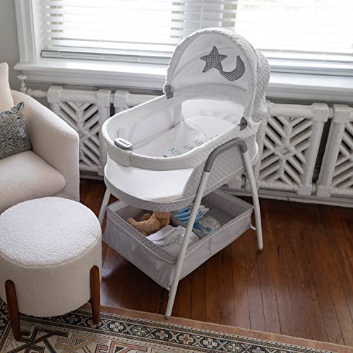 TruBliss Baby 2-in-1 Journey Convertible Infant Bassinet Crib Sleeper with Nightlight, Vibrations, Lullabies, and Nature Noises, Soft Grey