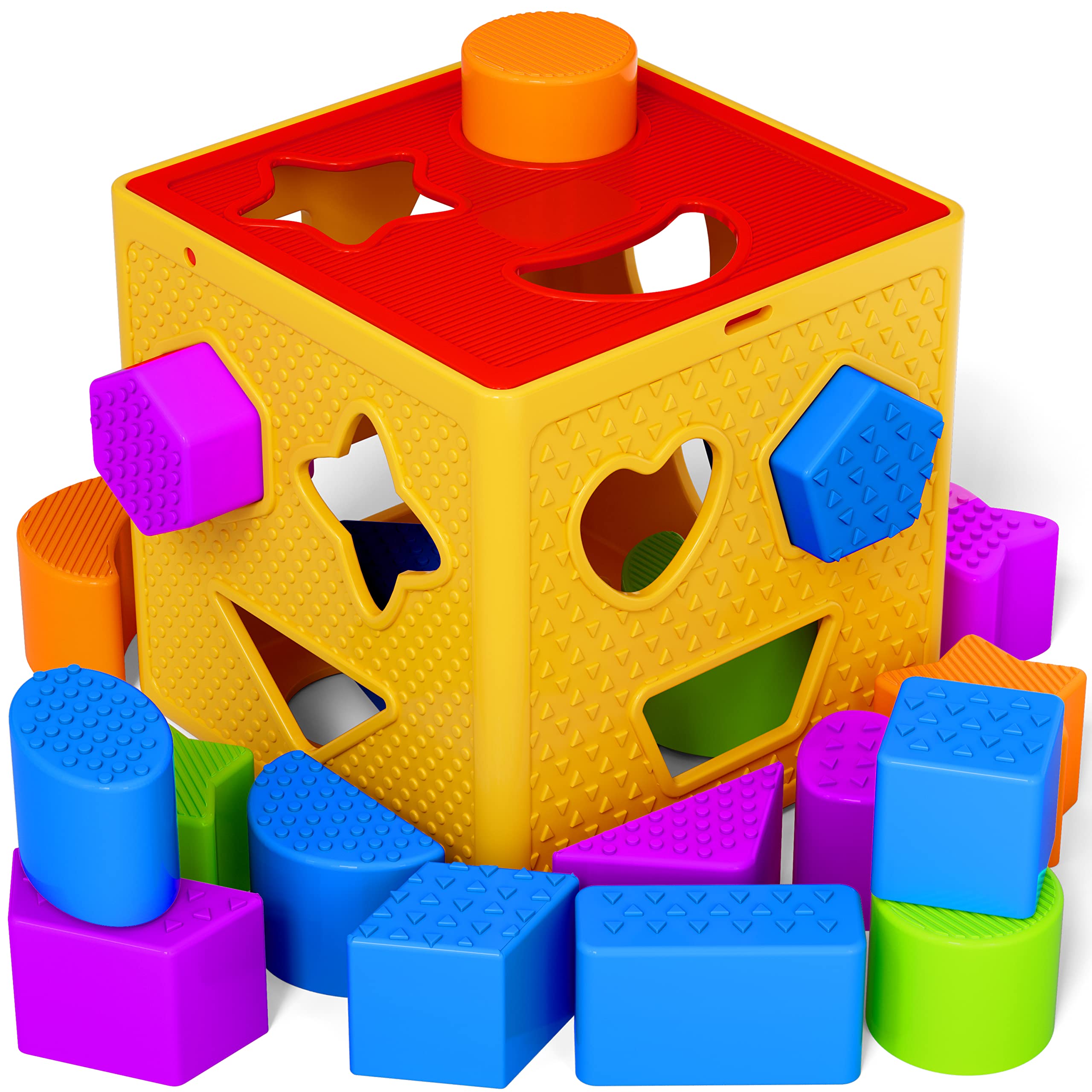 ETI Toys, 19 Piece Unique Educational Sorting & Matching Toy for Toddlers. Colorful Sorter Cube Box & Shapes, 100 Percent Safe, Promotes Fun Learning, Creativity & Skills Development
